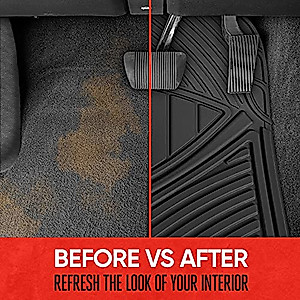 Motor Trend FlexTough Performance All Weather Rubber Car Mats with Cargo Liner - Full Set Front & Rear Floor Mats for Cars Truck SUV, Automotive Floor Mats (Black)