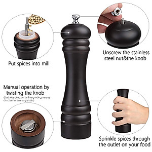 Black Pepper Mill Grinder Classic Pepper Grinder with Adjustable Stainless Steel Precision Mechanism Suitable for Home, Kitchen, Barbecue, Party (Black+ Silver, 9 In)