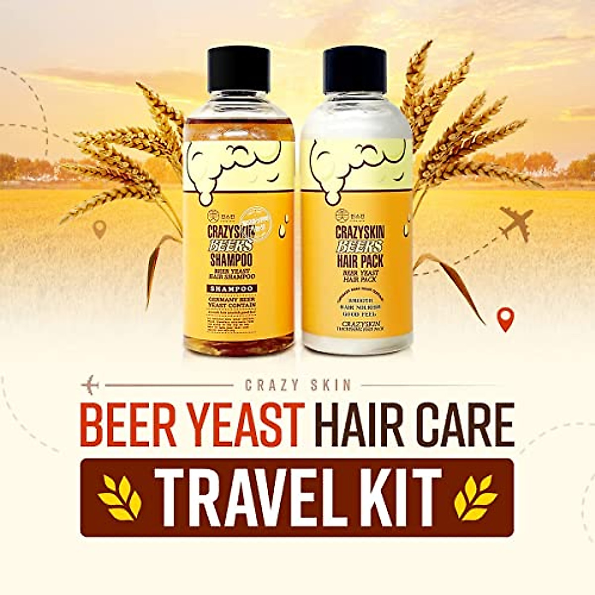 CRAZY SKIN Beer's Shampoo & Hair Pack 3.38 fl.oz Travel Size - Beer Yeast Biotin for Hair Regrowth, Thickening Protein, Keratin, Collagen - Repairing Damaged Tresses