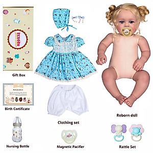 JIZHI Lifelike Reborn Baby Dolls - 18 Inch Realistic-Newborn Baby Dolls Blond Girl Handmade Real Life Toddler Dolls with Clothes for Kids Age 3+