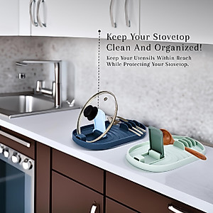 2LB Depot Lid Holder for Pots and Pans - Kitchen Spoon Holder - Spoon Rest with Lid Holder - Multifunctional Cooking Holder - 7"x 6" - Kitchen Organizer - Blue/Green Spoon Rest Holder for Stove Top