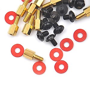 Screw 10Pcs 6.5mm 6-32-M3 Computer Golden Motherboard Riser+Silver Screws + Red Washers
