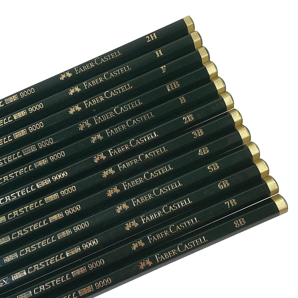 Faber-Castell 9000 Graphite Sketch Pencil Art Set (8B - 2H) with Kneaded Art Eraser, Large Dust Free Eraser and Sharpener