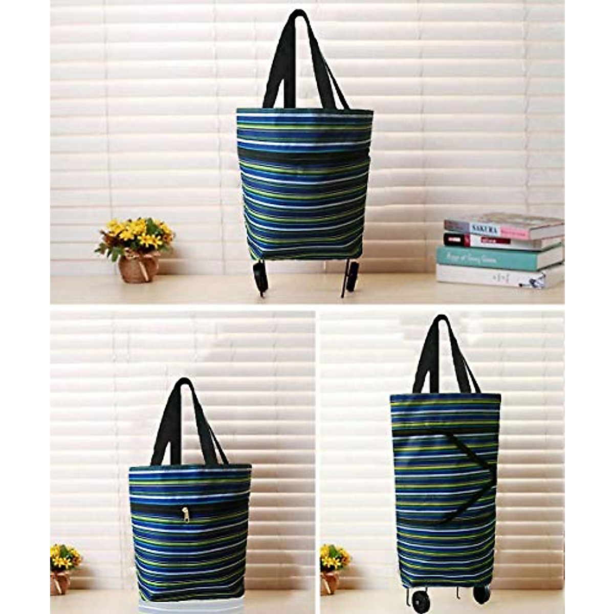 Collapsible Trolley Bags Folding Shopping Cart with Wheels - Reusable Grocery Bags (B09Y2SZ138)