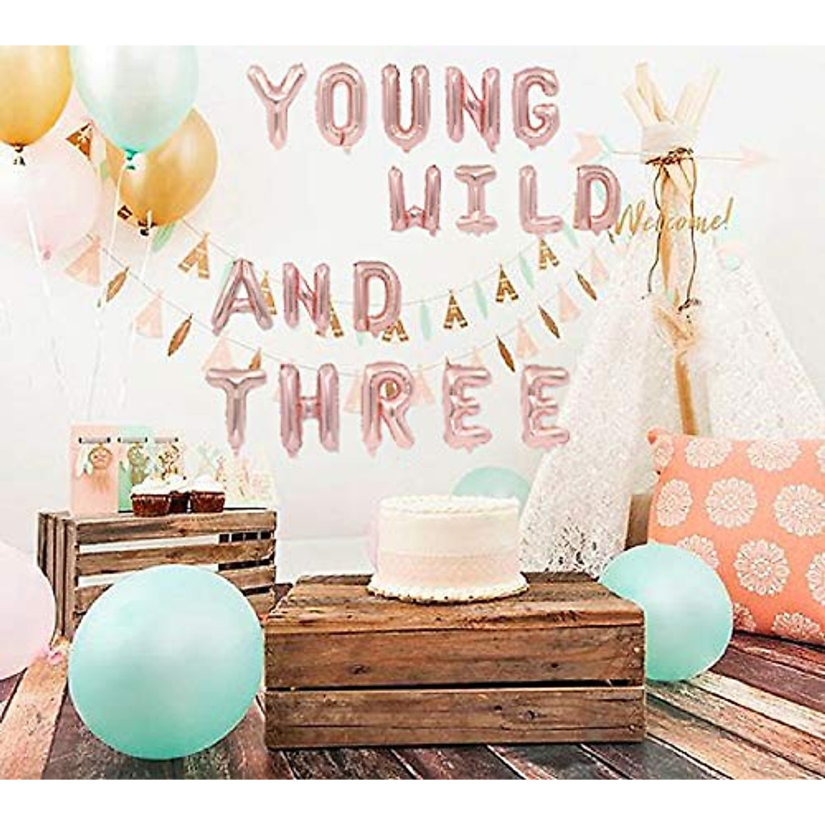 JeVenis Young Wild and Three Balloon Young Wild and Three Banner Young Wild and Three Decorations for Girl Third Birthday Decorations 3 Year Old Birthday Decor 3rd Birthday Balloon