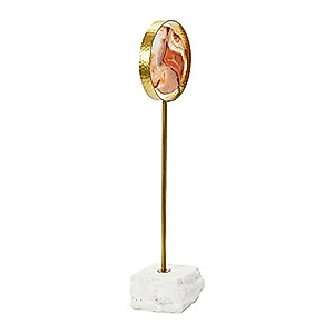 Main + Mesa Decorative Agate Slice Accent on Metal and Marble Stand, Marbled Orange