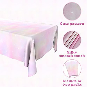 Pastel Rainbow Tablecloths 2 PCS Disposable Rainbow Tablecloth Waterproof Plastic Table Cloths for Rectangle Tables, Birthday Decoration Party Supplies for Birthday Wedding Pink Theme Party 108" x 54"
