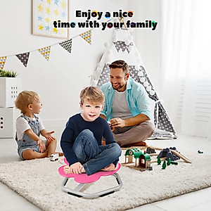 GCCSJ Sensory Toys Kids Swivel Chair, Autism Kids Swivel Chair, Petal Sit and Spin Seat Balance Chair Indoor for Child Age 3+, Regulating Toddler’s Body Balance, Metal Base Non-Slip Rose Red