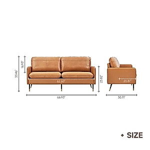 Z-hom 79" Top-Grain Leather Sofa, 3 Seater Leather Couch, Mid-Century Modern Couch for Living Room Bedroom Apartment Office, Cognac Tan