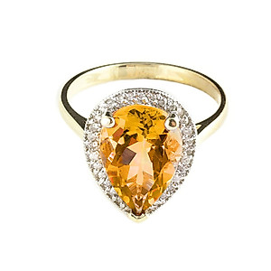Galaxy Gold GG 14k Yellow Gold Teardrop Citrine and Diamond Ring - Size 10.0