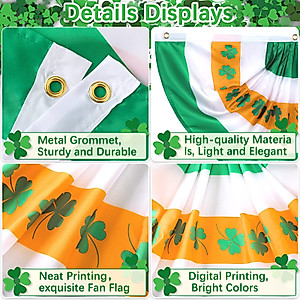 8 Pcs Shamrock Outdoor Flag St Patrick Banner Flag 3 x 1.5 Feet Irish Flag Bunting Half Fan Ireland Shamrock Flag Printed Polyester Pleated Fan Flag with Grommet for Indoor Outdoor Decorations
