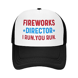 BEIXBE Fireworks Director I Run You Run Trucker Hat Women Dad Hats Graphic Caps Black