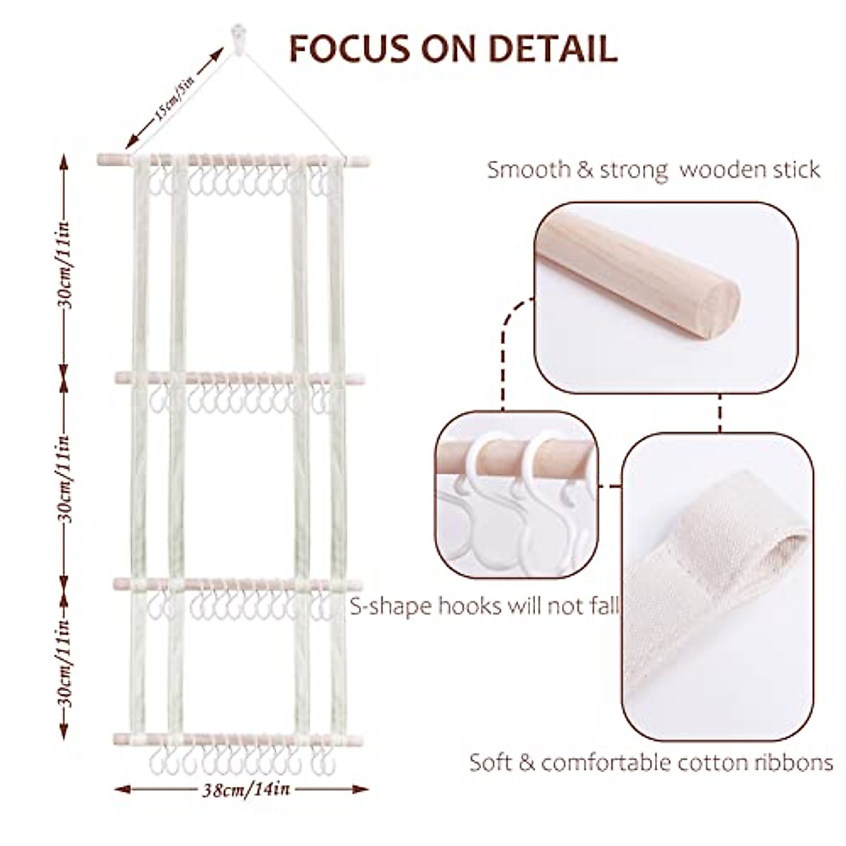 cherrboll Hair Bows Holder Headband Organizer for Girls, Hair Clips Hanger Storage with Hooks, Wall Hanging Decor for Nursery Room