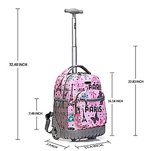 Tilami Rolling Backpack 16 Inch School College Travel Carry-on Backpack Boys Girls, Travel