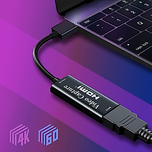 Video Capture Card, Fulfalic 4K HDMI to USB Game Capture Card, Full HD 1080p Capture Card, HDMI Video Game Capture for Editing Video/Games/Streaming/Online Teaching(Black)