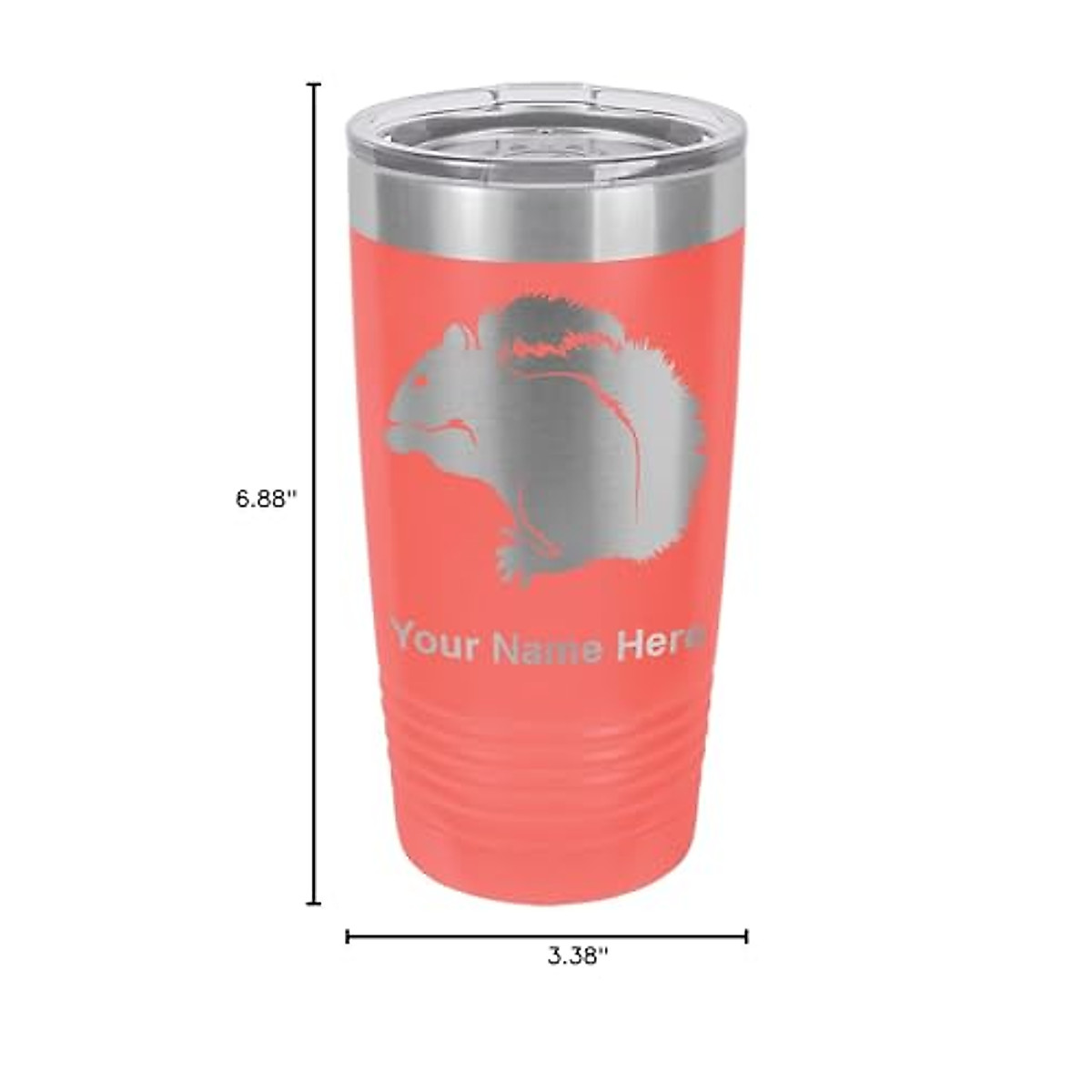 LaserGram 20oz Vacuum Insulated Tumbler Mug, Squirrel, Personalized Engraving Included (Coral)