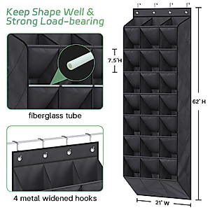 AOODA 24 Pairs Over the Door Shoe Organizer for Closet, Deep Pockets Large Hanging Shoe Rack for Door, 8-Tier Shoe Holder Hanger Shoe Storage Organizer, Black