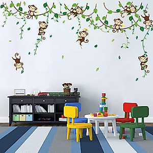 decalmile Jungle Animal Wall Stickers Bundle with Safari Monkey Wall Decals Kids Bedroom Nursery Classroom Wall Decor
