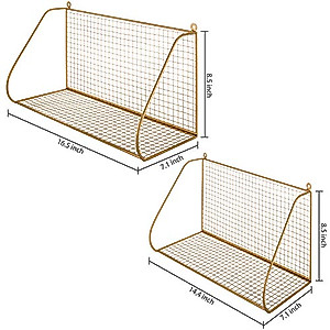 MyGift Metal Mesh Wall Hanging Storage Shelves, Wall-Mounted Gold-Tone Perforated Decorative Shelves, Set of 2