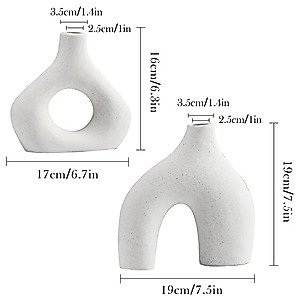 White Ceramic Vase Set of 2 for Modern Home Decor, Round Matte Donut Vases for Pampas Grass, Neutral Boho Nordic Minimalism Style Flower Vases for Living Room Wedding Dinner Table Party Office Bedroom