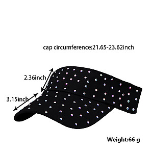 Sparkle Glitter Summer Rhinestone UPF 50+ Visor Bling Visor Ladies Visor Sun Visor for Women Outdoor Sports Fashion Golf Hat Black