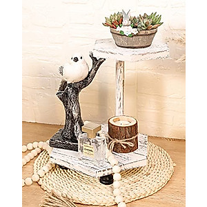 Tikea Hexagonal Wood Riser for Display, 2-Tier Farmhouse Wood Pedestal Stand for Kitchen Bathroom Counter Decor, Decorative Tray for Soap Dispenser, Candle and Plant