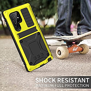 Compatible with Samsung Galaxy S23 Ultra Case Metal with Screen Protector Kickstand Heavy Duty Full Body Military Grade Aluminum Rugged Hard Case for Galaxy S23 Ultra (Yellow, S23 Ultra)