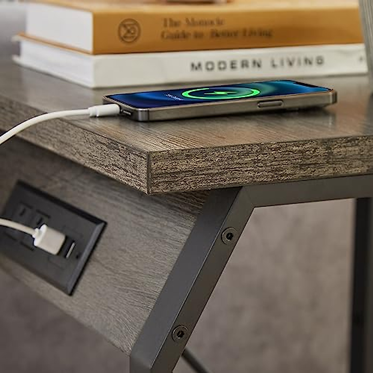 Anwick End Table with Charging Station Set of 2 Side Table with USB Ports and Outlets, Nightstand with Storage, Bedside Tables for Small Spaces, Sofa Side Tables for Living Room Bedroom(Grey)