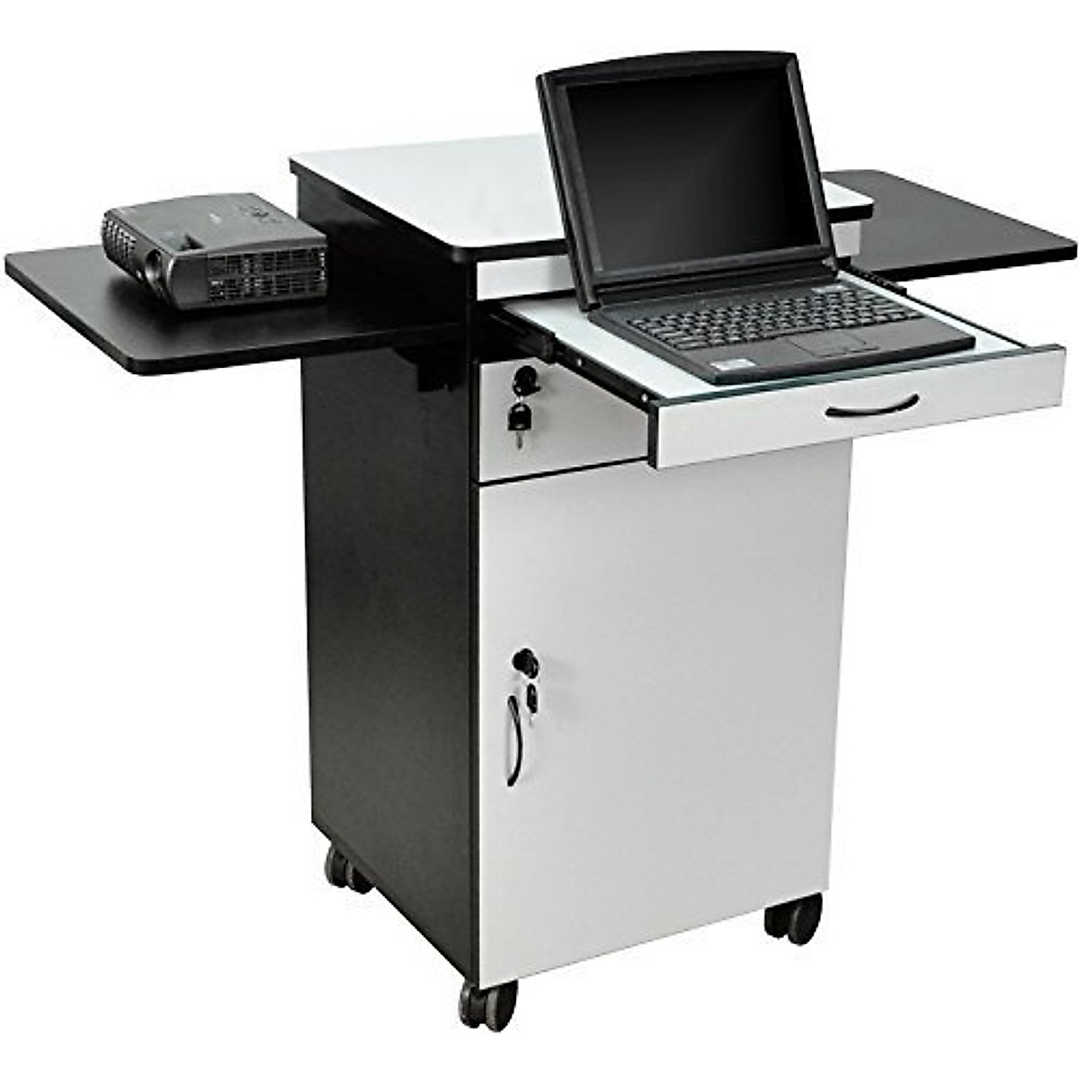 Luxor WPSDD3 Wood Multimedia Workstation Cart, 38 inches High; Durable Black/Gray Laminate Finish