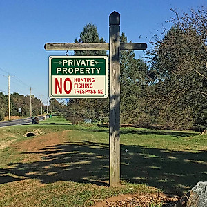 4 Pack Private Property No Hunting No Fishing No Trespassing Signs 10x 7 Inches Private Property Sign No Hunting Sign, Metal Reflective Sturdy Rust Aluminum Waterproof