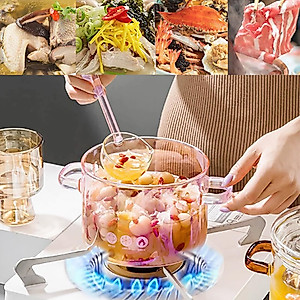 Pink Glass Saucepan, 2000ML/67OZ Glass Cooking Pot, Heart Shaped Clear Glass Stockpot with Lid for Soup, Milk, Baby Food, Noodle, Vegetable Soup Salad