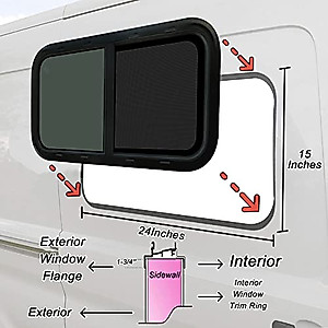 RV Murts Replacement RV Windows, 24" W x 15" H DOT Certification Qualified Horizontal Slide RV Windows for Replacement, Blast&Leaking Resistant Windows for Jayco Jay RV 1-3/4’’ Wall Thickness.