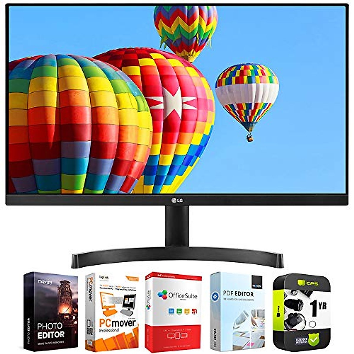 LG 24ML600M-B 24 inch FHD IPS LED 1920x1080 AMD FreeSync Monitor with Dual HDMI Bundle with 1 YR CPS Enhanced Protection Pack and Elite Suite 18 Standard Editing Software Bundle