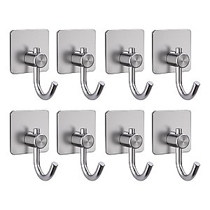 8 Pack Adhesive Hooks Heavy Duty Stainless Steel Black Wall Hooks Sticky Holder Waterproof Aluminum Towel Hooks for Hanging Coat Hat Key Clothes Closet Hook Wall Mount for Kitchen Bathroom Office