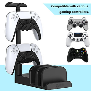 KAFRI Universal Stand for Headphone and Controller, Desk Gaming Headset Holder with USB A&C Chargers and 2 Outlets, Storage Organizer for Switch/Phone/iPad, Desktop Gamer Accessories Boyfriend Gifts