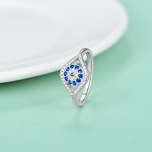 PEIMKO 925 Sterling Silver Turkish Evil Eye Rings for Women, Cubic Zirconia Evil Eye Jewelry Protection Lucky Birthday Gift Size 5-12 (8)