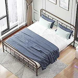 Mjkone California King Spindle Design Metal Bed Frame, Bed Frame with Headboard and Footboard, No Box Spring Needed Platform Bed Frame with Underbed Storage for Bedroom (Coffee)