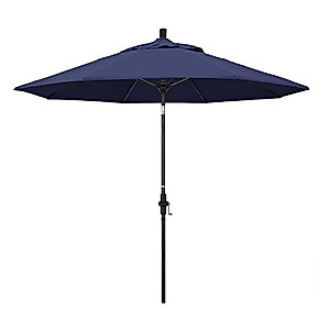 California Umbrella GSCUF908705-F09 9' Round Aluminum Pole Fiberglass Rib Market Patio Umbrella, Black, Navy Blue