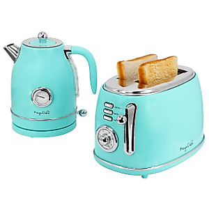 MegaChef 1.7 Liter Electric Tea Kettle and 2 Slice Toaster Combo (Turquoise)