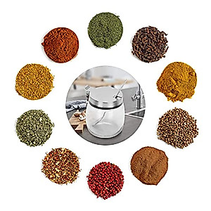 only fire Condiment Jar Spice Container with Lids, Stainless Steel Serving Spoons, Base Rack and Labels - Glass Seasoning Bottles Kitchen Accessories | Set of 3