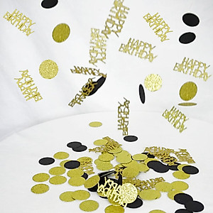 Happy Birthday Confetti, Glitter Gold and Black Birthday Table Scatter Confetti, Polka Dot, Circle Dots Paper Confetti, Birthday Party Decorations for Table Bed Balloon (100 PCS)