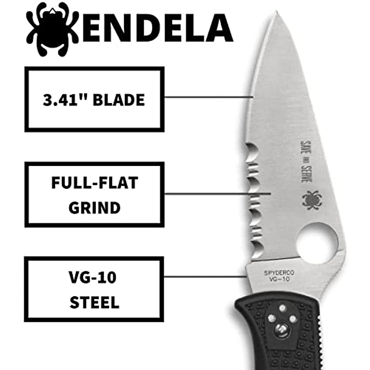 Spyderco Endela Lightweight Knife with Flat Ground Steel Blade and Wildland Firefighter Foundation Black FRN Handle - CombinationEdge - C243FPSBKRD