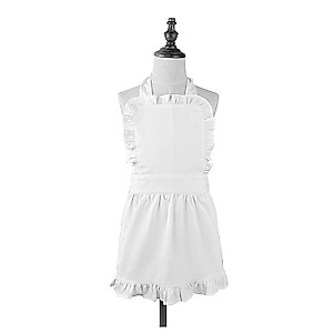 Love Potato Pure Cotton White Apron Children Cooking Apron Princess Ruffle Apron for Kids 4-7 Years Old