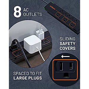 ECHOGEAR ShockBlocker 8 Outlet Surge Protector Power Strip - Slim Design Can Power & Protect Your Entire TV, Office, Or Gaming Setup - Advanced Surge Suppressor with 3420 Joules of Protection