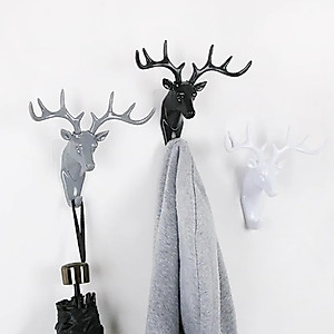 UVKDEENK 3pcs Moose Wall Hanging Hooks, Deer Head Hooks, Vintage Deer Hooks Decorative Wall Hanging Rustic Shabby Kitchen Bedroom Bathroom Towel Coat Hooks (Black)