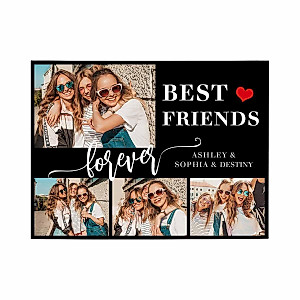 Personalized Sister Photos Collages Prints Photo Name for Wall Art Decoration Customized 4 Pictures,Red Heart Pattern Custom Photo Collage Frame for Women Sister Friend