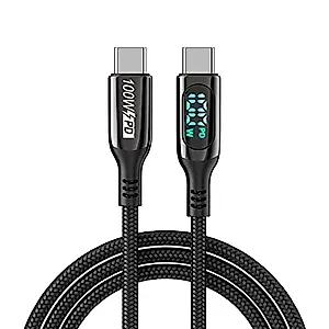 URVNS USB C Cable, E-Mark 5A PD 100W 6.5ft LCD Power Display Type-C Fast Charging 480Mbps Nylon Braided Laptop Data Cord for MacBook Pro Air iPad Samsung Galaxy Pixel LG PS5 and More