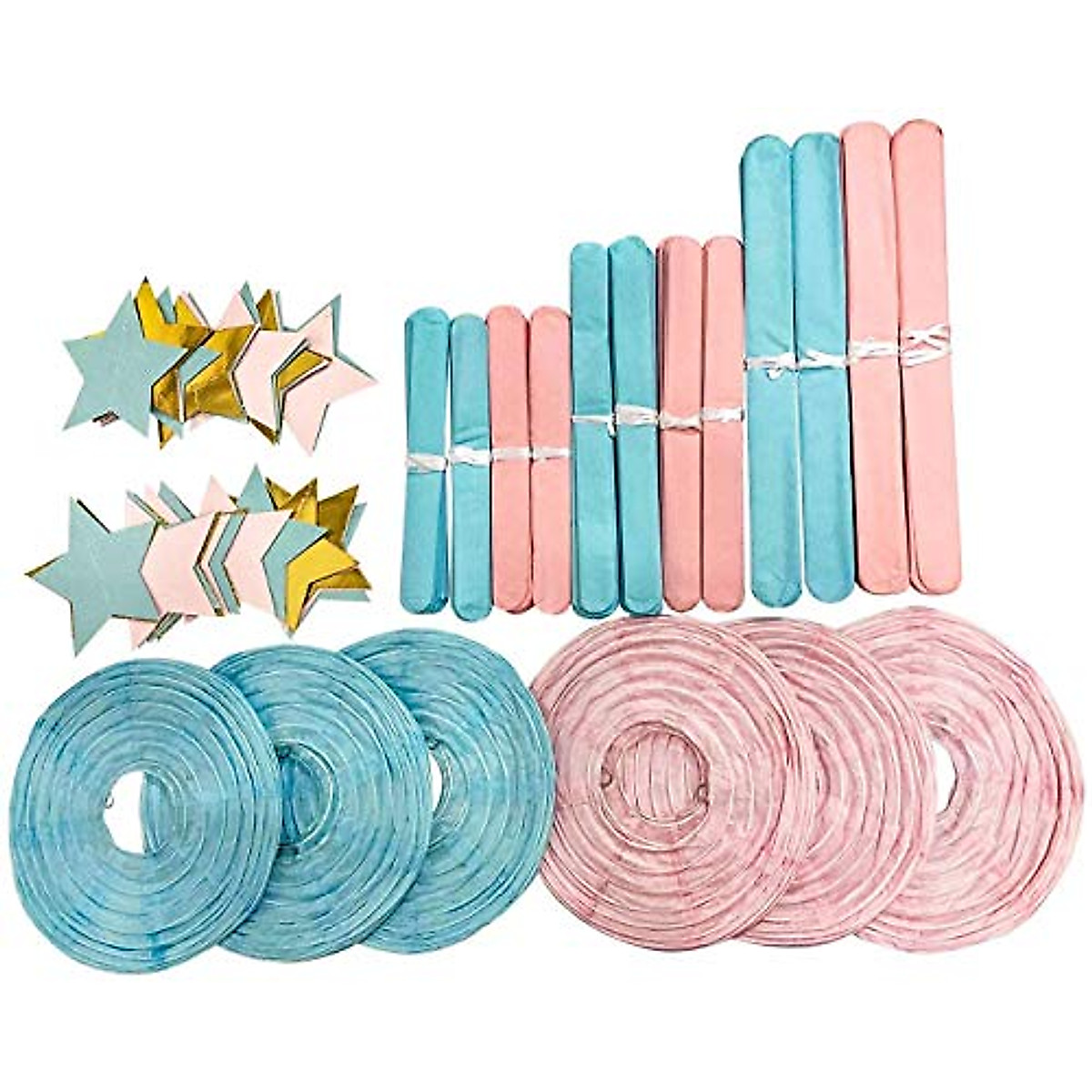 Twinkle Twinkle Little Star Gender Reveal Party Supplies Baby Shower Decorations Baby Blue Pink Paper Lanterns Pink Blue Gold Star Garland for Pink Blue Decorations/Gender Reveal Decorations