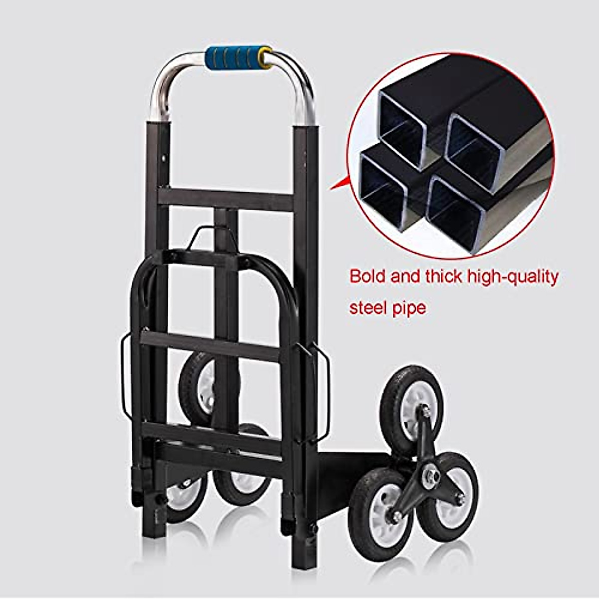 Generic Hand Trucks Heavy-Duty Steel Stair Climbing Cart, Folding Hand Truck, Multifunctional Trolley, 6-Wheel Solid Rubber Wheel Transport Cart, 100kg Load Capacity