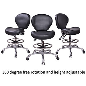MWOSEN Height Adjustable Rolling Stools Drafting Chair with Backrest & Foot Rest,Tilt Back,Work from Home Chair,for Studio,Dental,Office,Salon and Counter, (Black)